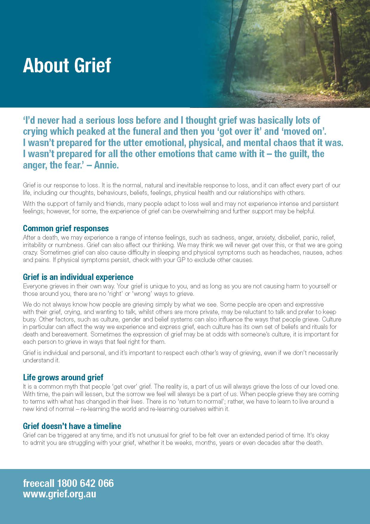 About Grief Information Sheet (x 10) Grief Australia